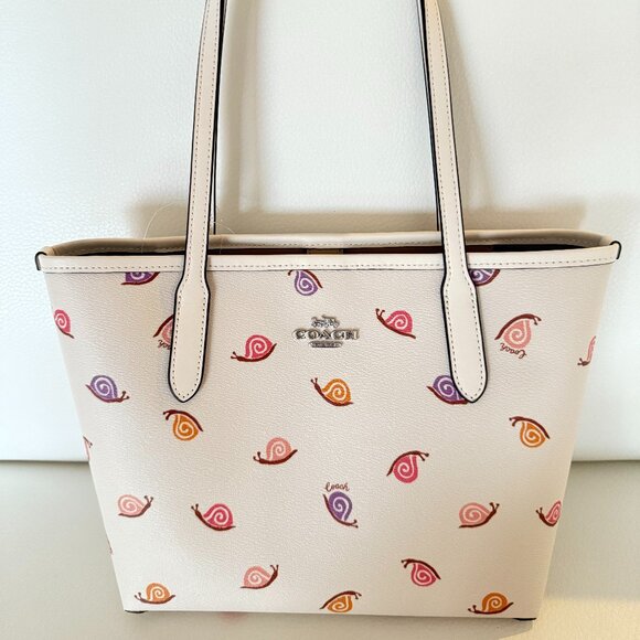 Coach | Bags | Nwt Coach Snail Print Small City Tote Shoulder Bag Chalk ...